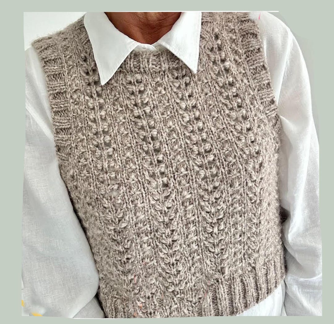 Round Neck Top Vest Slipover Textured Womens S - 3 XL Aran 10 Ply ...