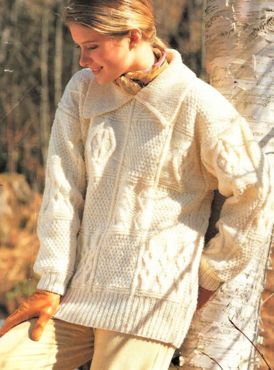 Woman's Sampler Sweater With Collar & Drop Sleeve Fit up to 38" ~ Aran ...