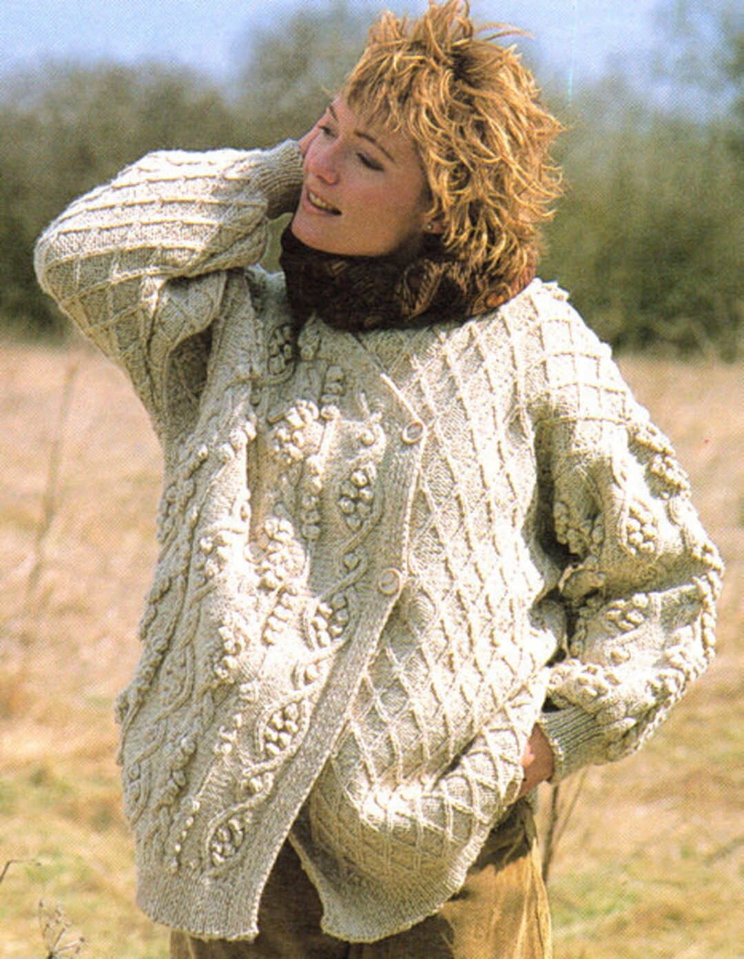 Womans Ladies Trellis & Blackberry Bobble Asymmetric Aran Cardigan ...