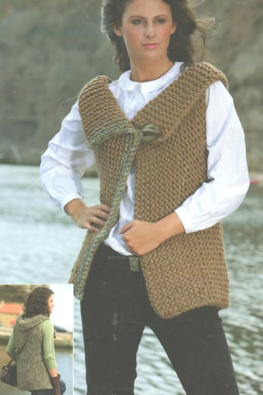 Very Easy Garter Stitch Waistcoat Sleeveless Jacket Collar Womens 32 ...