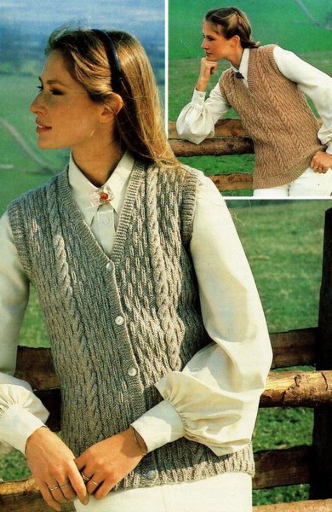 Cable Textured Slipover Top & Waistcoat Vest V Neck Womens 34" - 38 ...