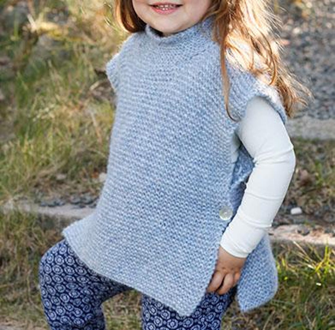 Easy Beginner Girls Tabard Vest Garter Stitch Button Side 2 ~ 12 Years ...