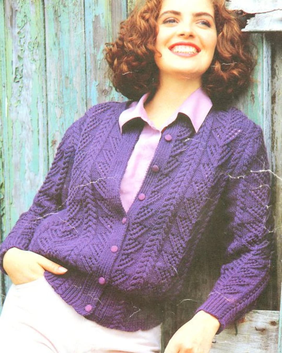 Lace & Cable Panel Cardigan Round Neck Womens 30" - 40"~ DK 8 Ply Light ...