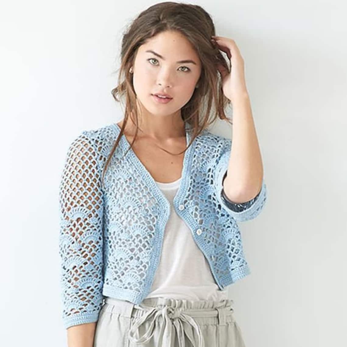 Easy Intermediate Lace Crochet Summer Cardigan 34"- 51" Womens Dk 8 Ply ...