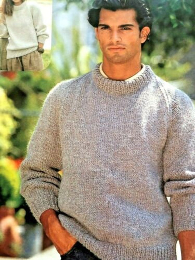 Easy Knit Round Neck Rib Textured Sweater Raglan Sleeve Man Woman 30 ...