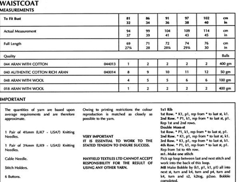 Classic Aran Long Waistcoat Cable Bobble Moss Stitch V Neck Side Vents ...