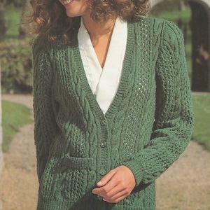 Womens Long Cable V Neck Jacket/cardigan Pockets 30" - 40" ~ DK 8 Ply ...