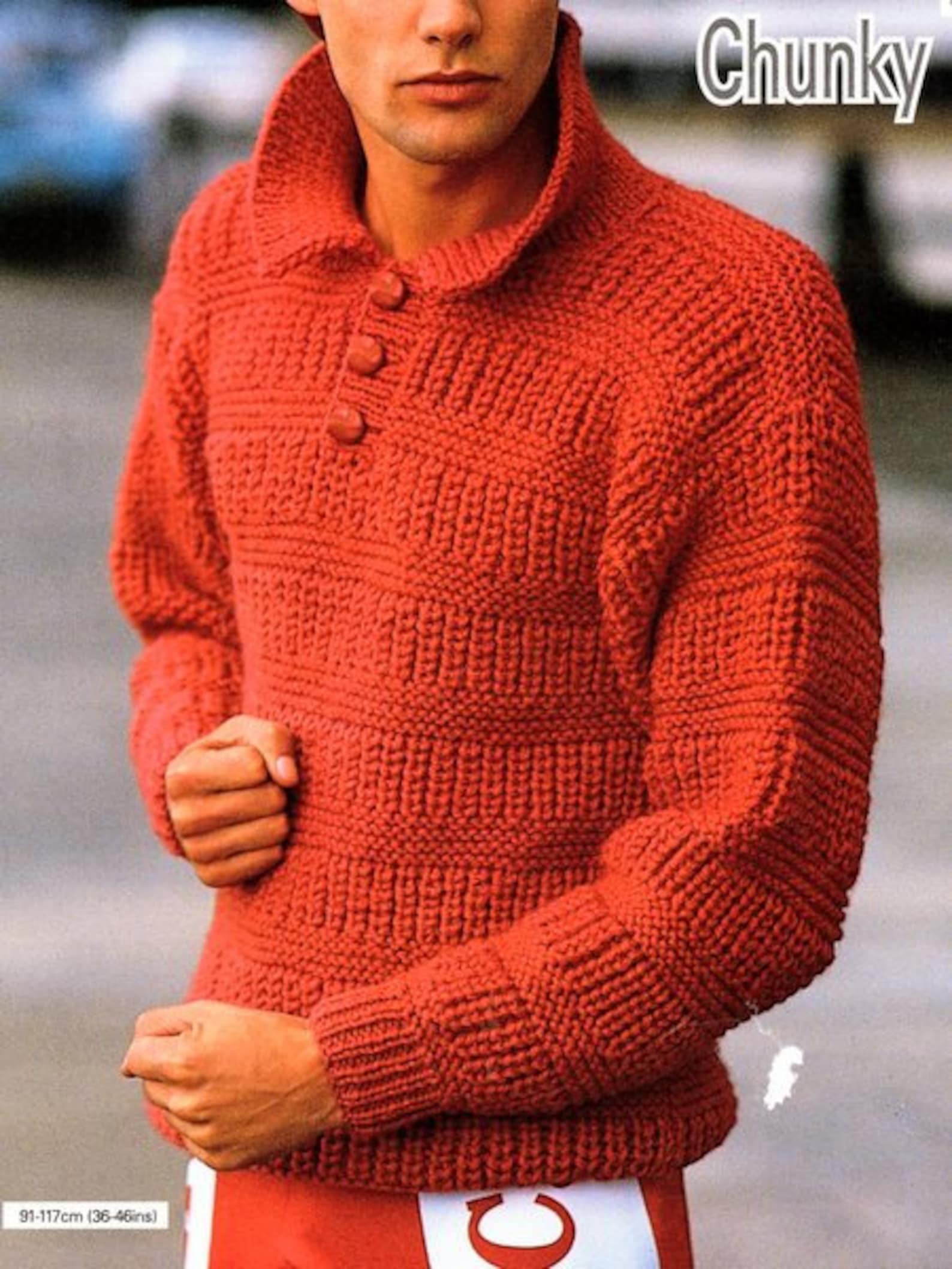 Easy Mens Button Round Neck Collar Rib Textured Sweater Knitting ...