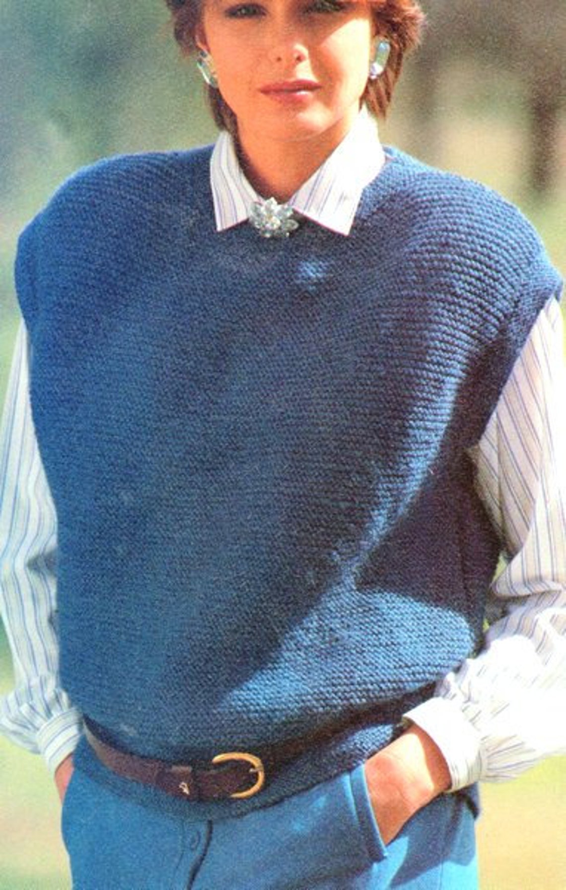 Easy Garter Stitch Womens Slipover Sweater Vest Round Neck Top Jumper ...