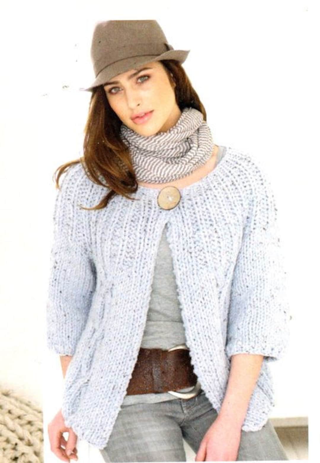 Womens Easy Knit Short Cable Rib Jacket Long or 3/4 Sleeve Super Chunky ...