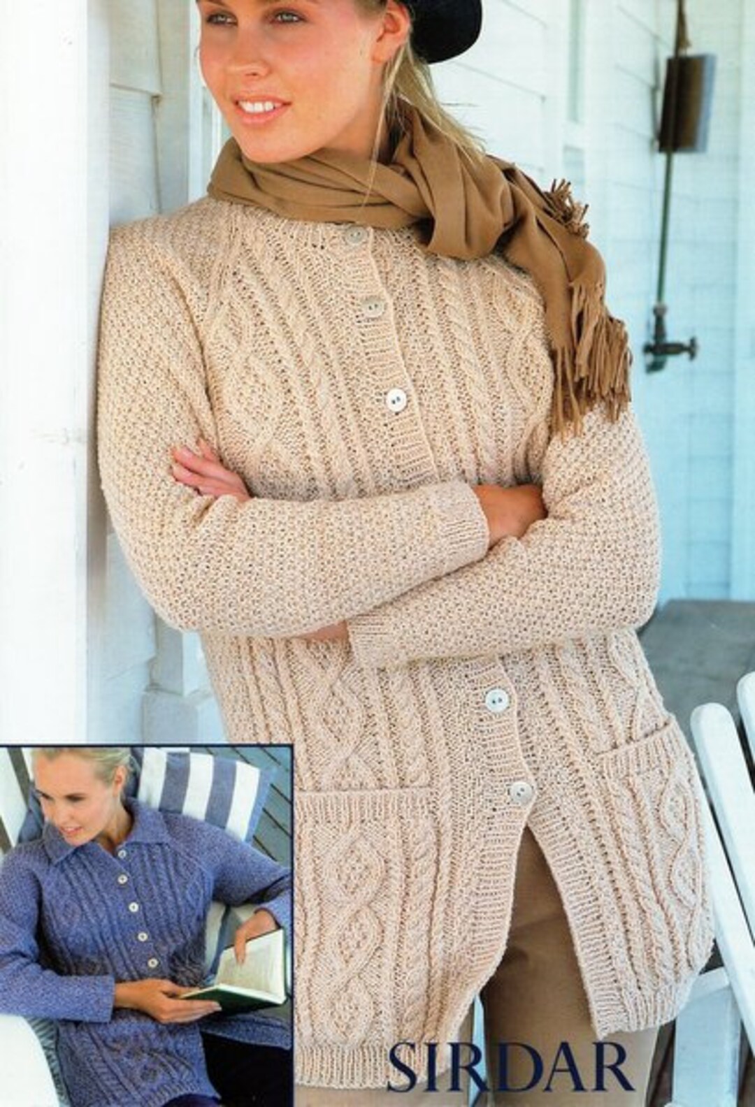 Ladies Aran Cable Cardigan Jacket Longline Long Round Neck or Collar ...