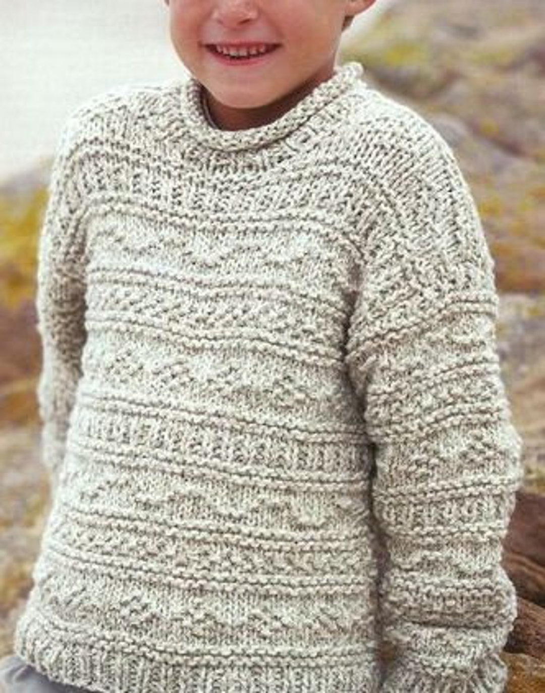 Roll Neck Textured Sweater Drop Sleeve 22"- 32" 1- 12 Yrs Boy Girl ...