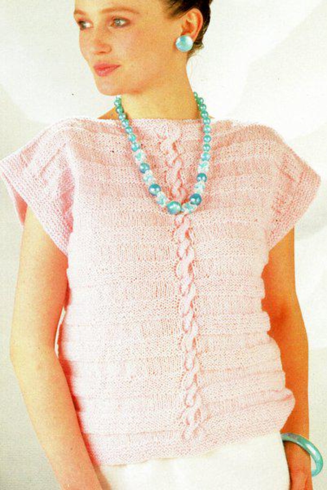 Very Easy Knit Cable Slipover Top Slask Neck Vest Womens 30 40 DK 8 Ply ...