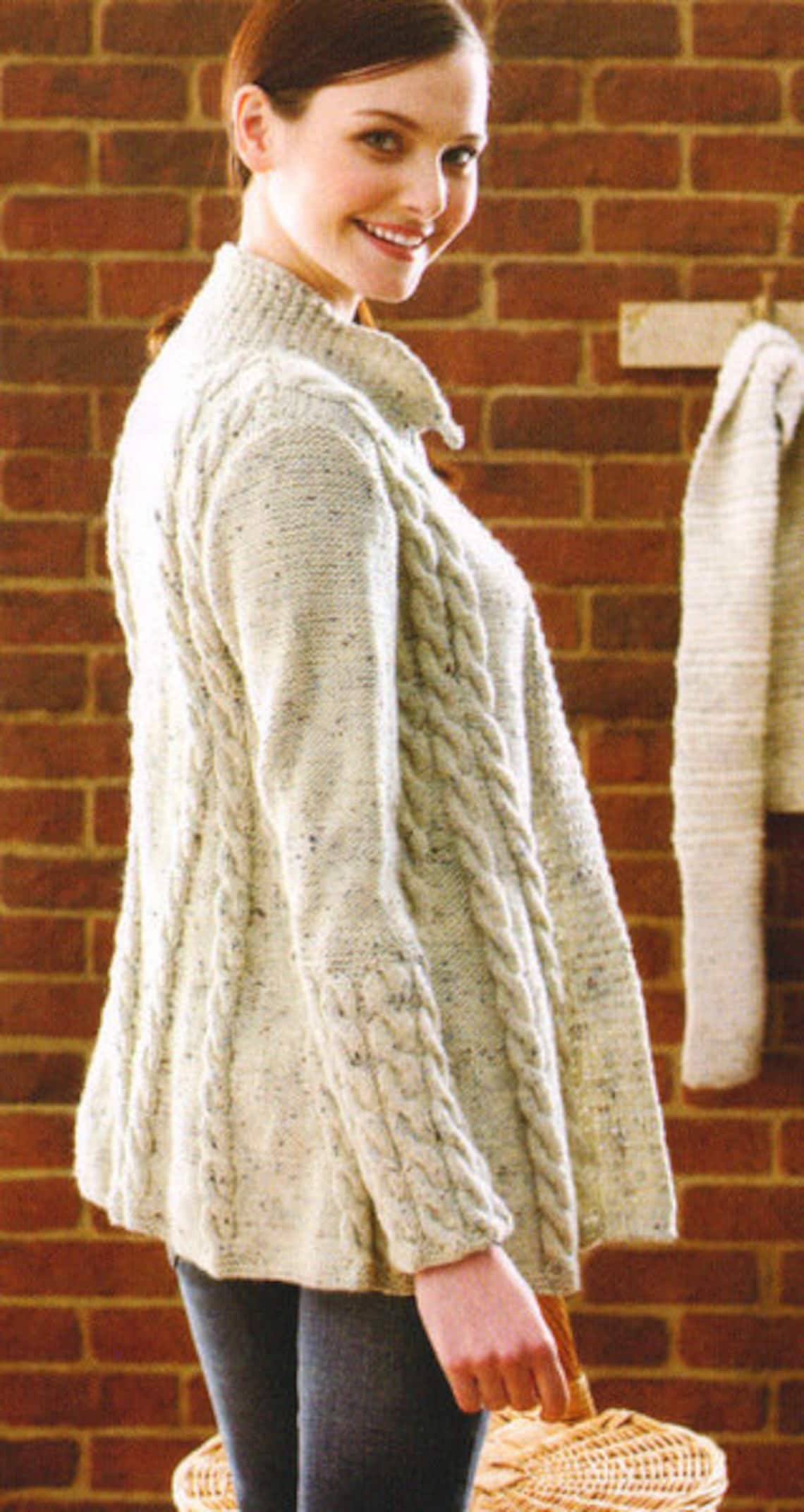 Womans Ladies Aran A Line Cable Swing Jacket 34" 56" ~ Aran 10 Ply Worsted Knitting Pattern PDF ...