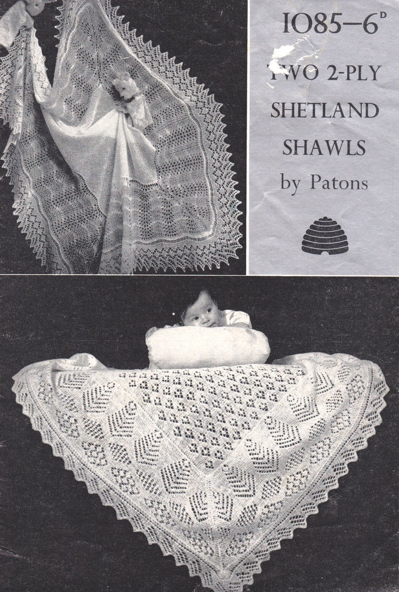 Two Vintage Shetland Lacy Baby Shawl Patterns ~ 2 Ply ~ Knitting ...