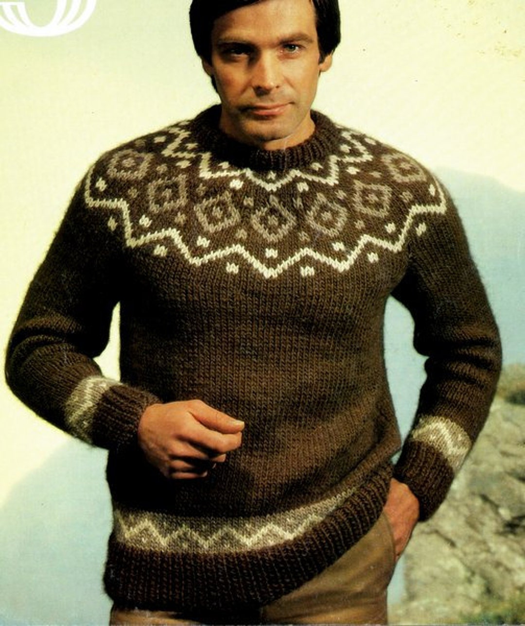 Mens Fair Isle Nordic Scandanavian Sweater ~ Vintage 70s Knitting ...