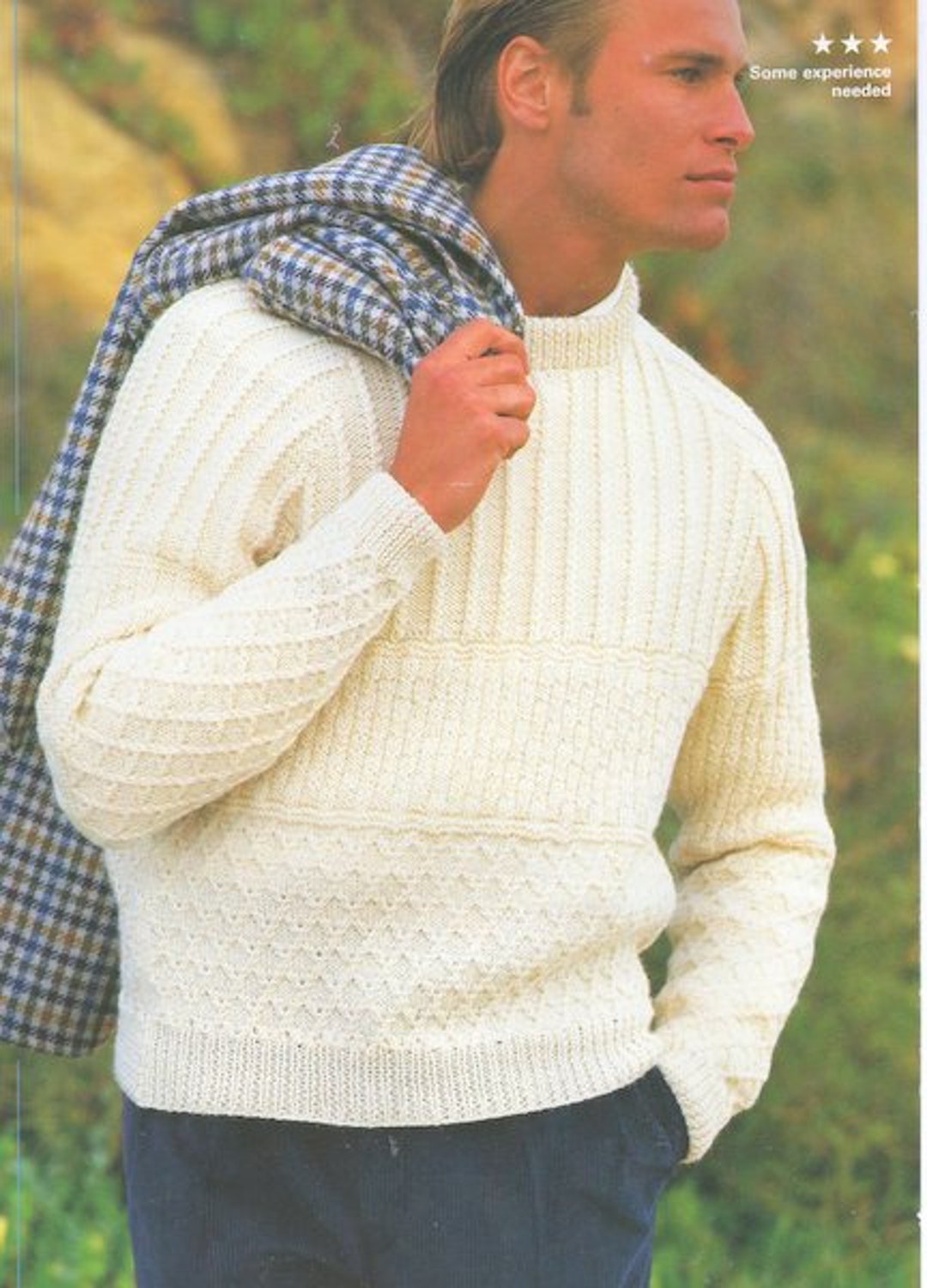 Mens Textured Sampler Crew Neck Sweater Pullover Jumper Knitting ...