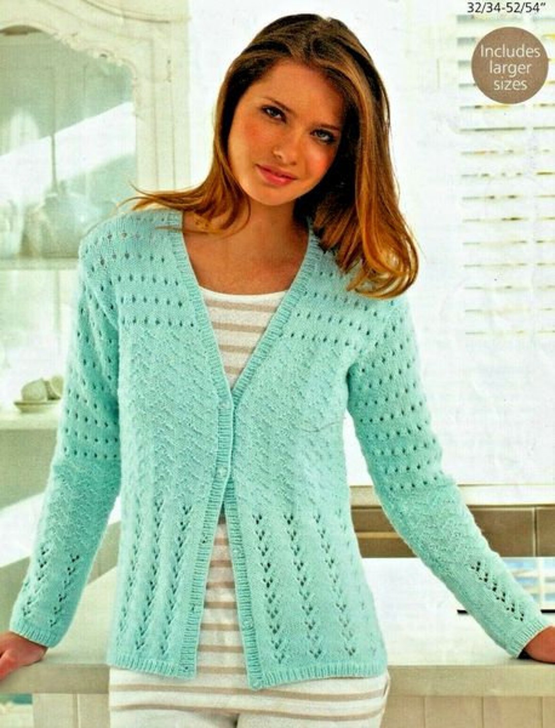 Large Sizes Lacy Summer Jacket Cardigan V Neck Womens Ladies DK 8 Ply ...