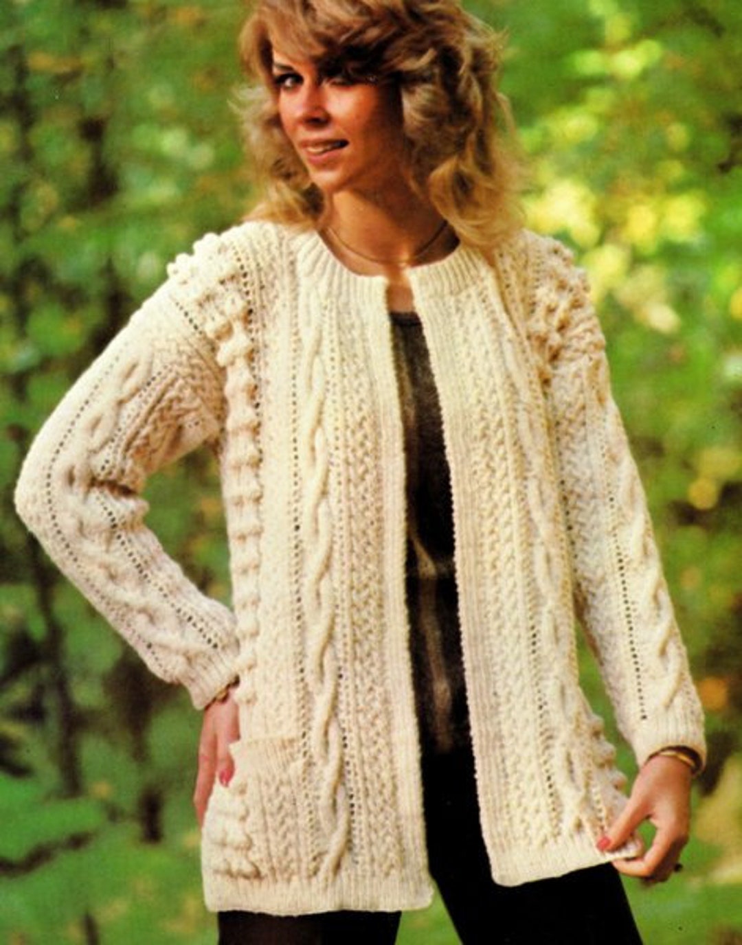 Womens Cable Bobble Cardigan Jacket Edge to Edge Vintage 34" - 40 ...