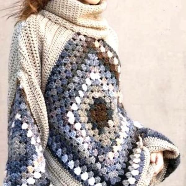 Granny Square Turtle Neck Sweater - Etsy