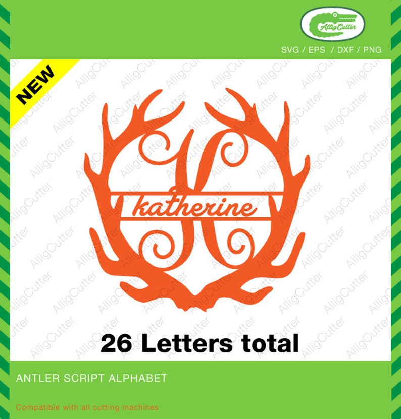 Antlers Script Monogram Alphabet SVG DXF PNG Eps Font Vine Cut Files ...