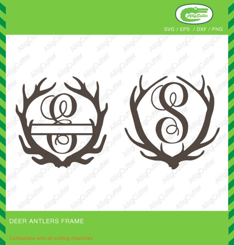 Deer Antlers Monogram Frame SVG DXF PNG Eps Animal Cut Files | Etsy