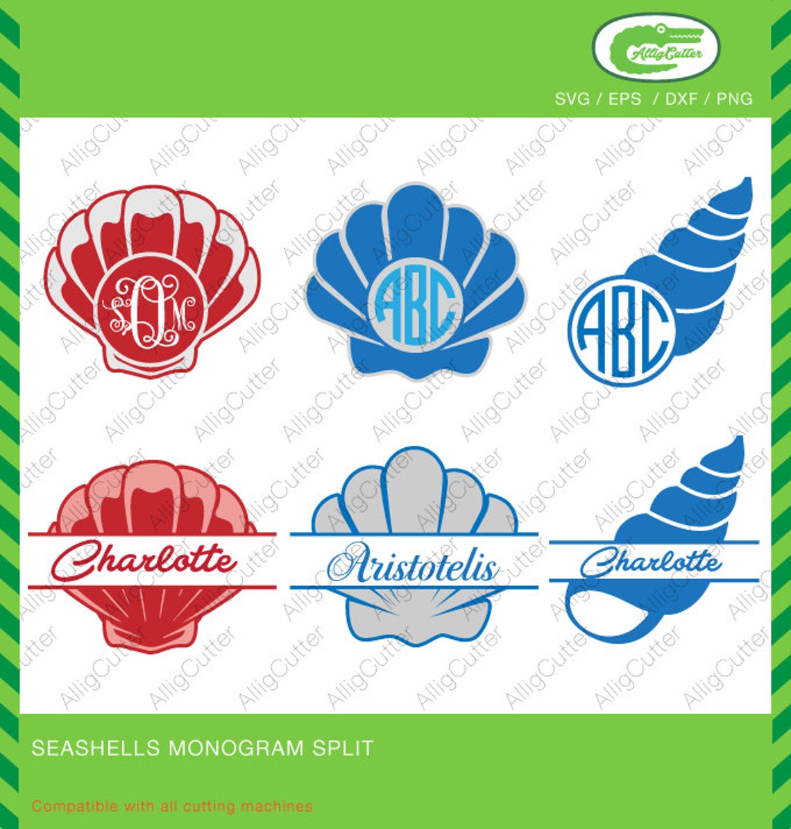 Seashell Split Monograms Nautical Ocean Beach SVG DXF PNG eps | Etsy