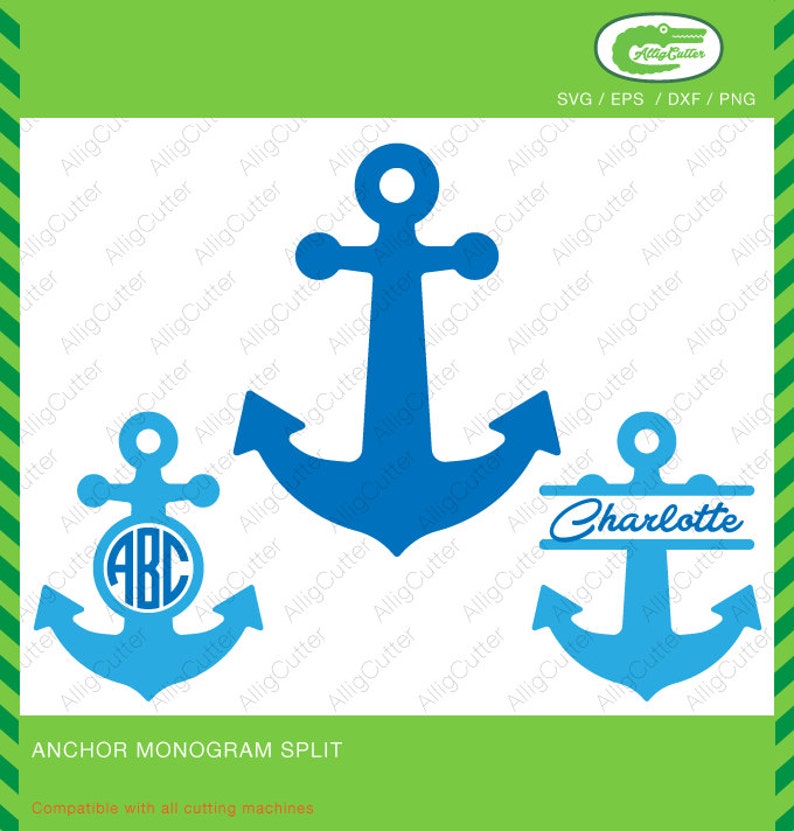 Anchor Monogram Split Frame SVG DXF PNG Eps Nautical Cut Files - Etsy