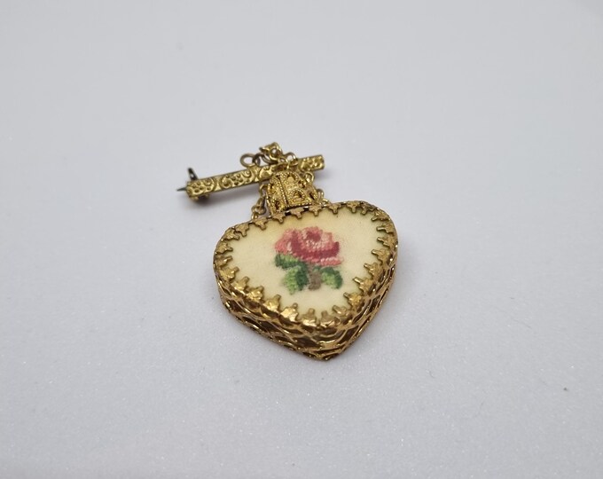 1950's Petit Point Miniature Perfume Bottle Brooch Gold Tone Filigree ...