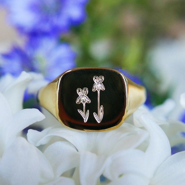 Wildflower Signet Ring - Etsy