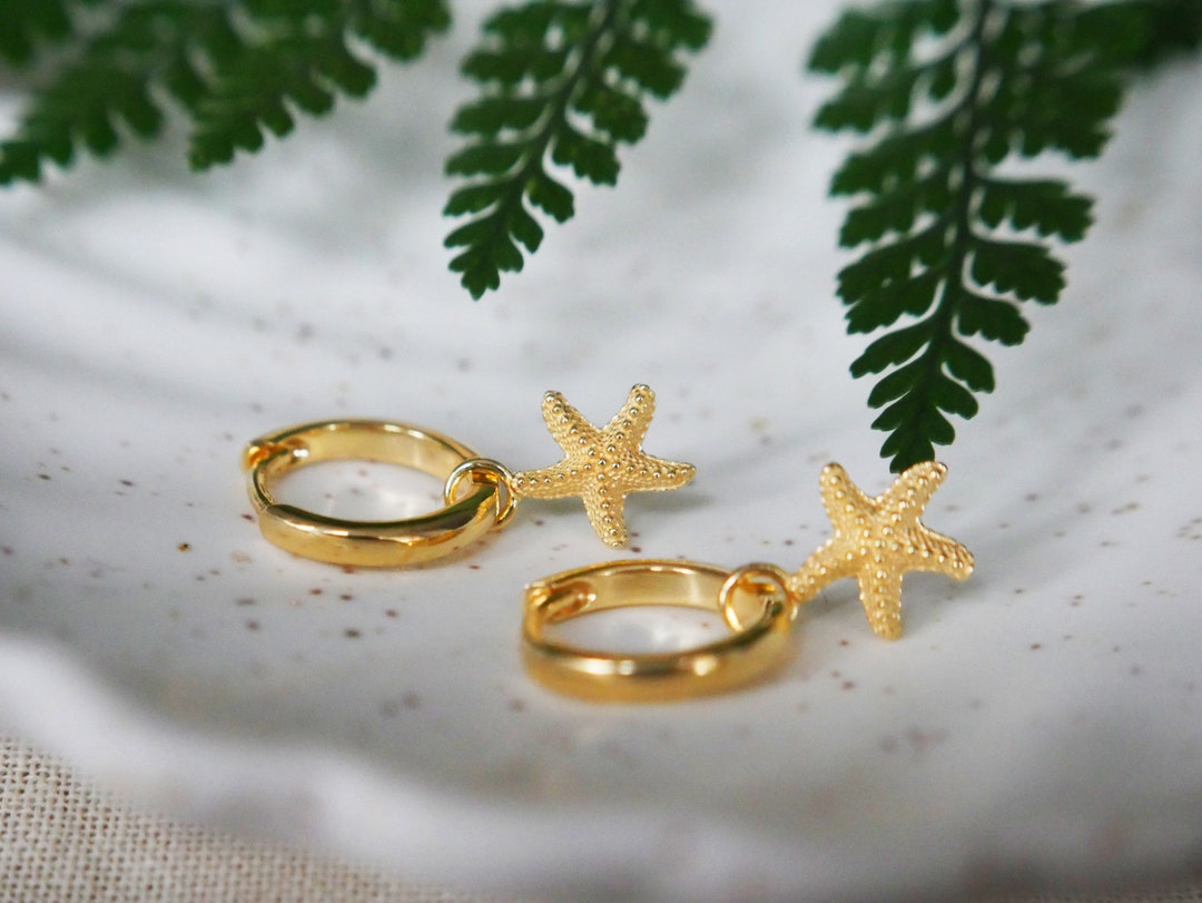 Scottish Starfish Huggie Hoop Earrings in Sterling Silver With Gold ...