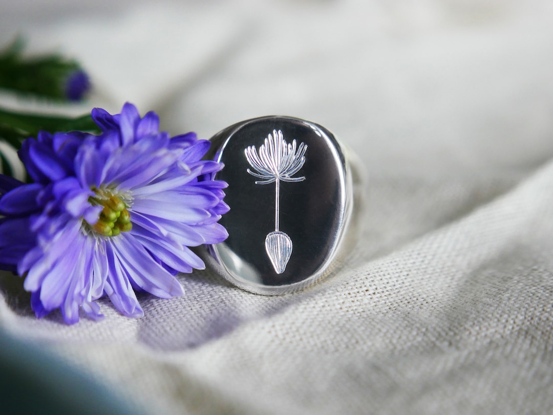 Hand Drawn Dandelion Wildflower Ring in Sterling Silver, Botanical ...