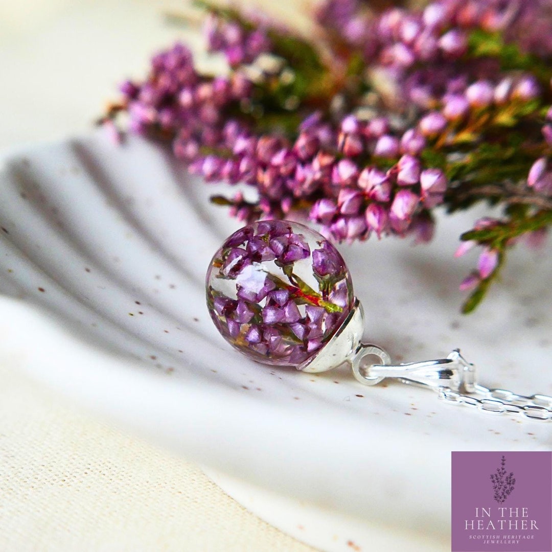 Scottish Highland Heather Eco Resin Sterling Silver Necklace • Celtic ...