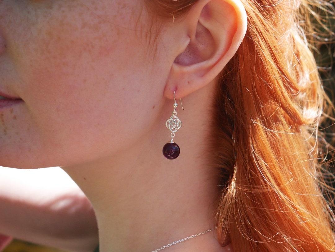 Scottish Celtic Knot and Amethyst Drop Earrings in Sterling Silver ...