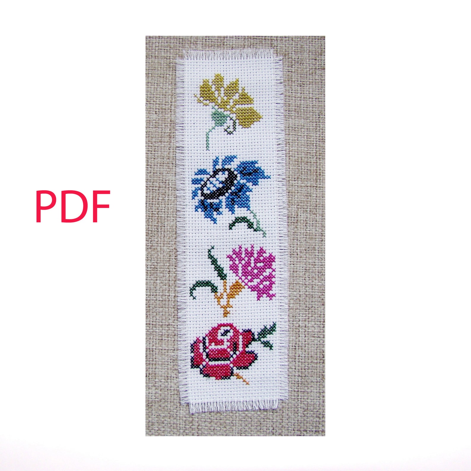 Flowers Original Cross Stitch Bookmark Pattern Bookmark With - Etsy