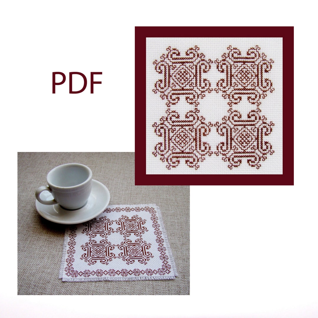 Ornamental Coaster Cross Stitch Scheme: DIY Embroidery Pattern (PDF ...