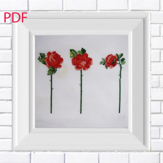 Red Roses Three Roses Cross Stitch Pattern Embroidered - Etsy