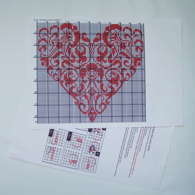 Heart With Monochrome Ornament Cross Stitch Pattern Sympathy - Etsy