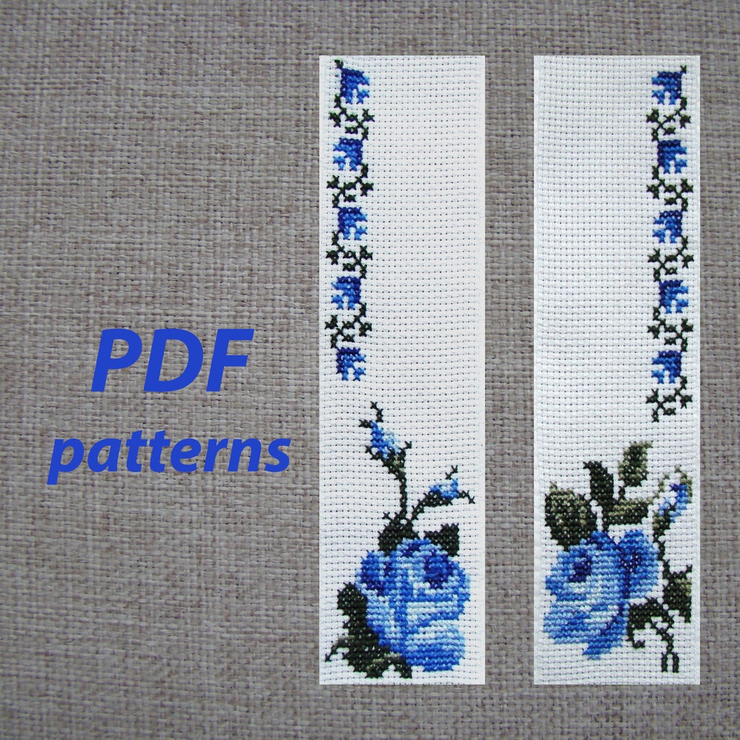 Two Blue Roses Cross-stitch Bookmark Pattern, Cross Stitch Pattern for ...