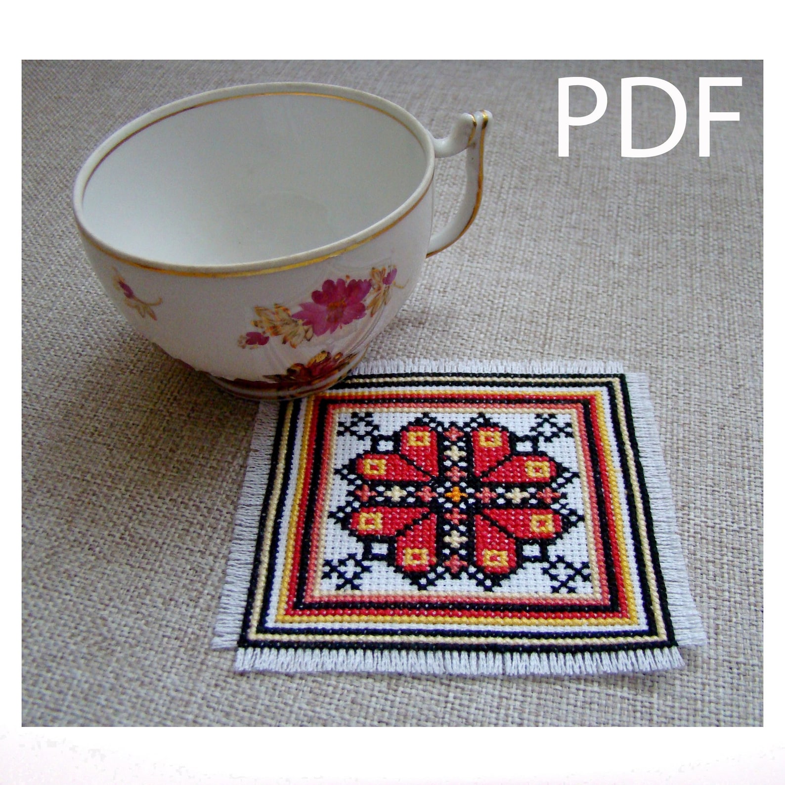DIY Cross Stitch Cup Coaster Pattern, Ornament, Ornament Scheme for ...