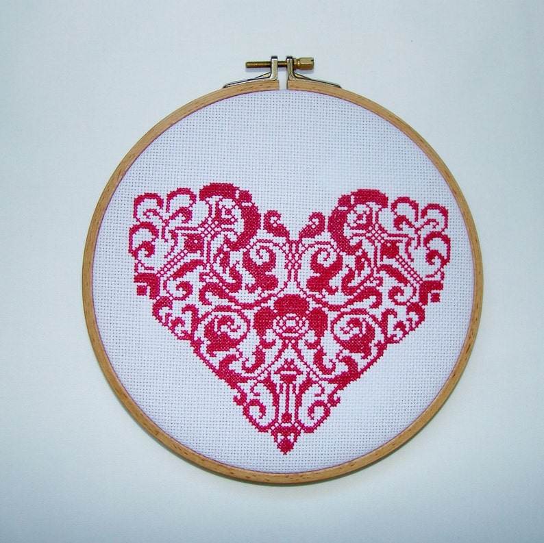 Heart With Monochrome Ornament Cross Stitch Pattern Sympathy - Etsy