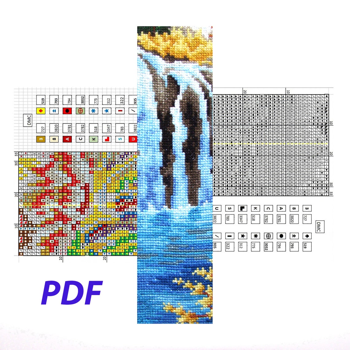 Waterfall, Bookmark Cross Stitch Pattern With Waterfall, Miniature ...