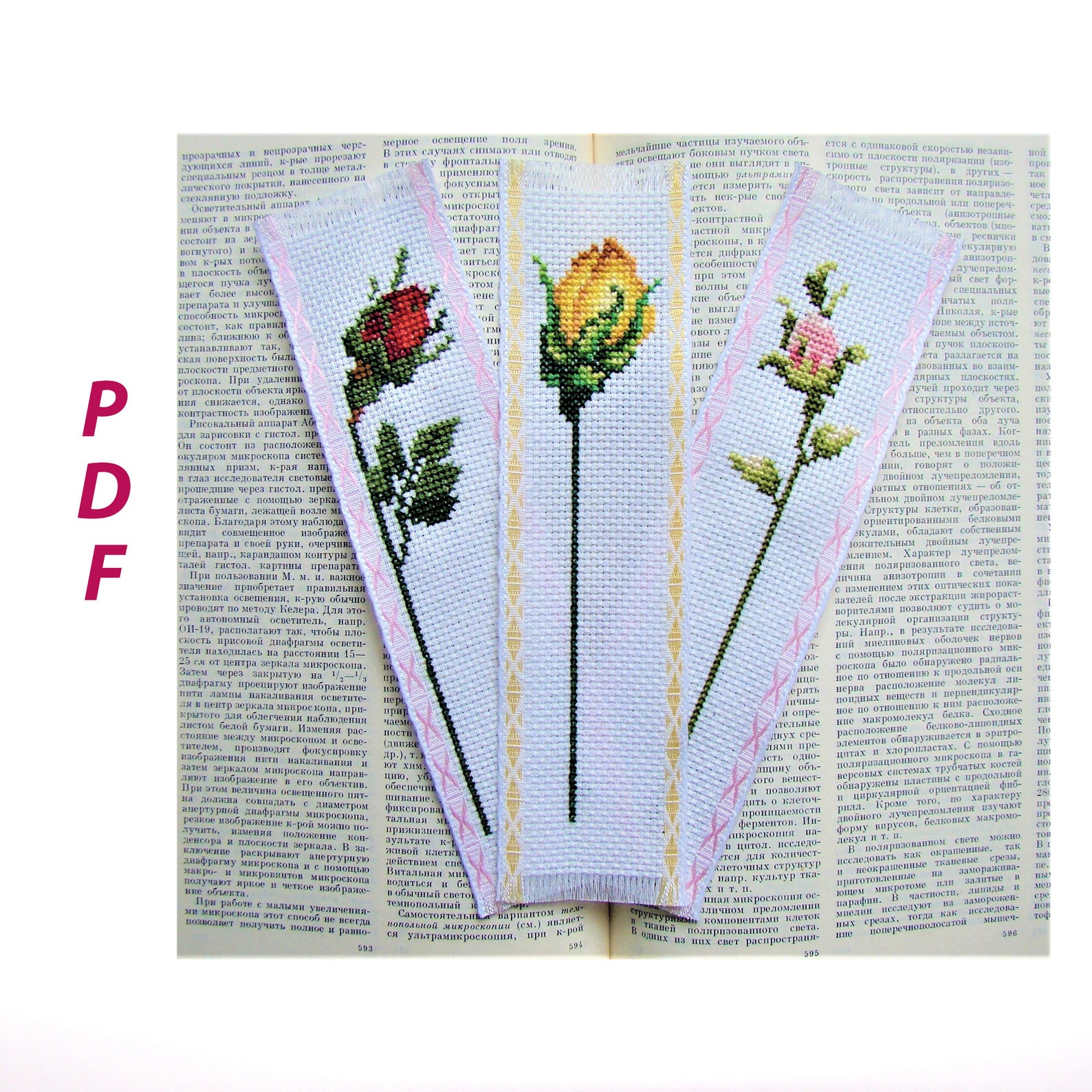 Three Rosebud Bookmarks, Digital Cross Stitch Bookmark Charts, Cross ...