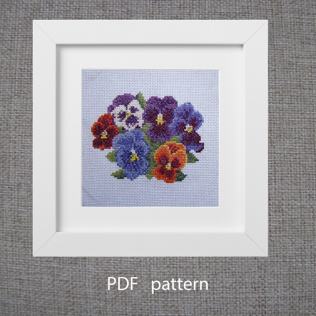 Pansies and Violets Cross Stitch Pattern: Floral Miniature (PDF Pattern ...