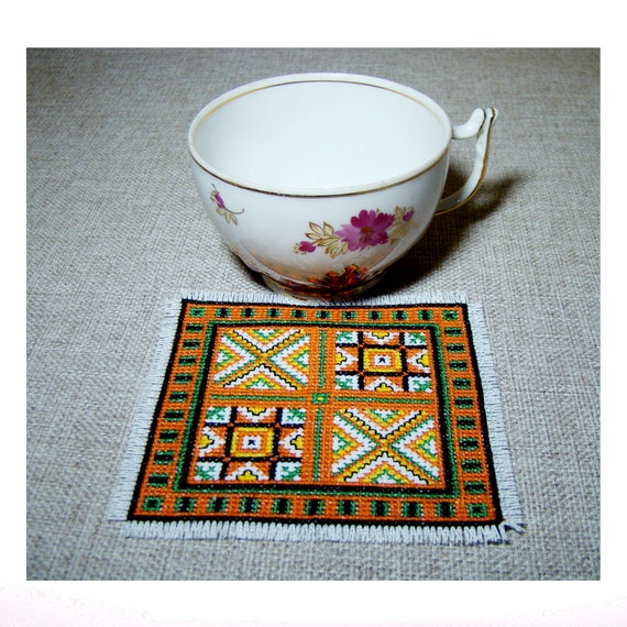 DIY Cross Stitch Cup Coaster Pattern Ornament Ornament | Etsy