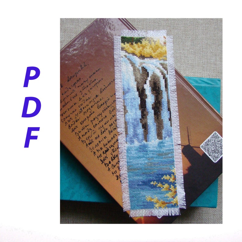 Waterfall, Bookmark Cross Stitch Pattern With Waterfall, Miniature ...