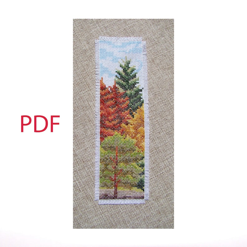 Autumn Forest Landscape Cross Stitch Bookmark Pattern (PDF Pattern) - Etsy