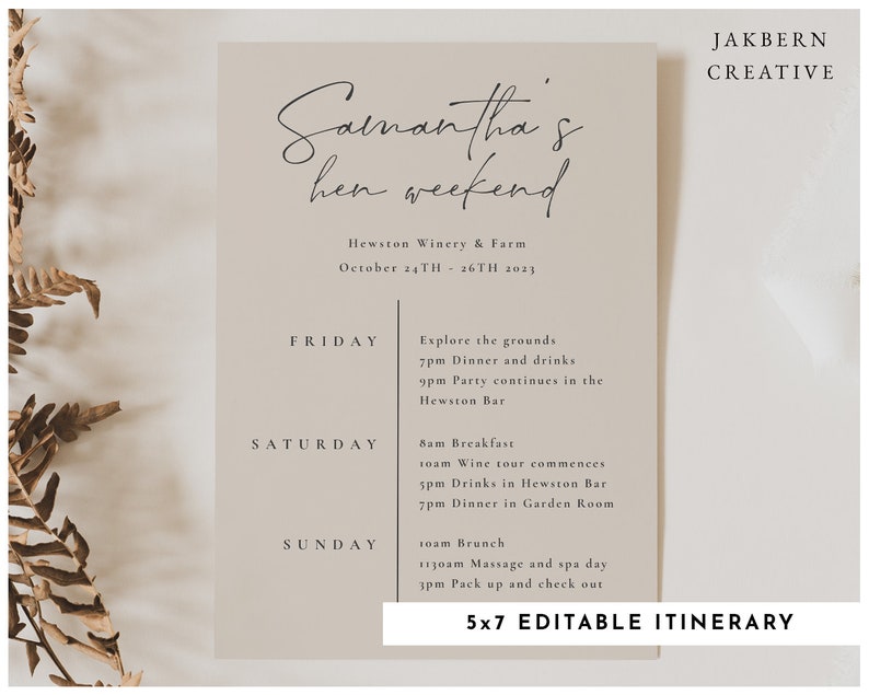 Hen Party Itinerary Template, Simple Hen Do Itinerary, Simple Hens ...