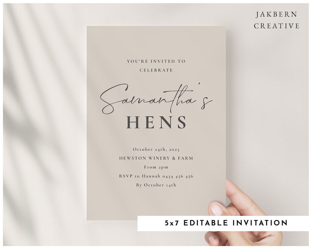 Hen Party Invitation Template, Simple Hens Party Invite, Simple Hens ...