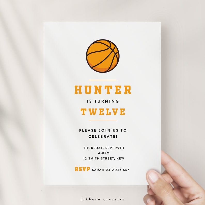 Basketball Birthday Invitation Printable, Simple Basketball Birthday ...